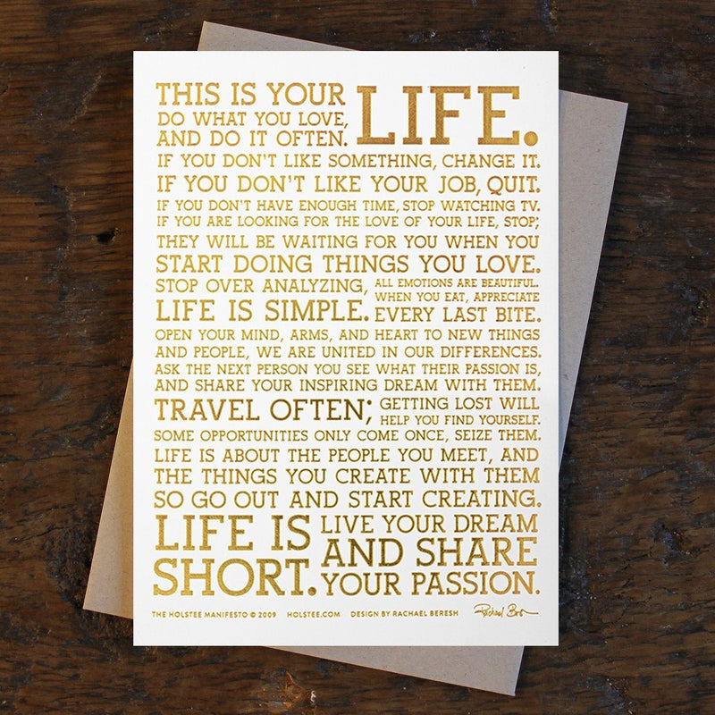 Holstee Manifesto Gold Metallic Print (5x7) | Holstee